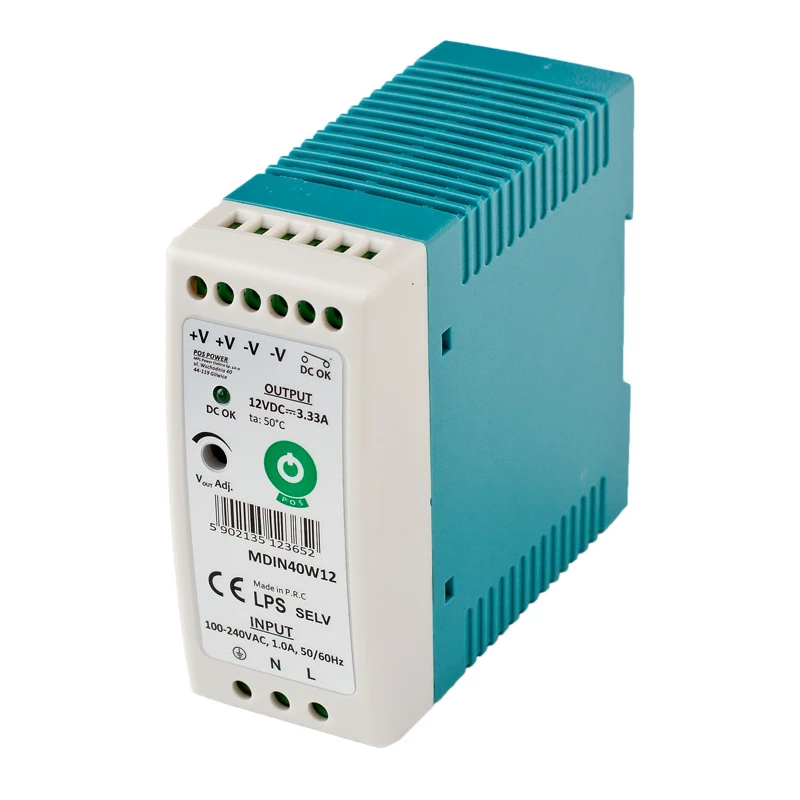 POS Power MDIN40W12 DIN Rail Power Supply - 12 Volt - 3.33 Ampere - 40 ...